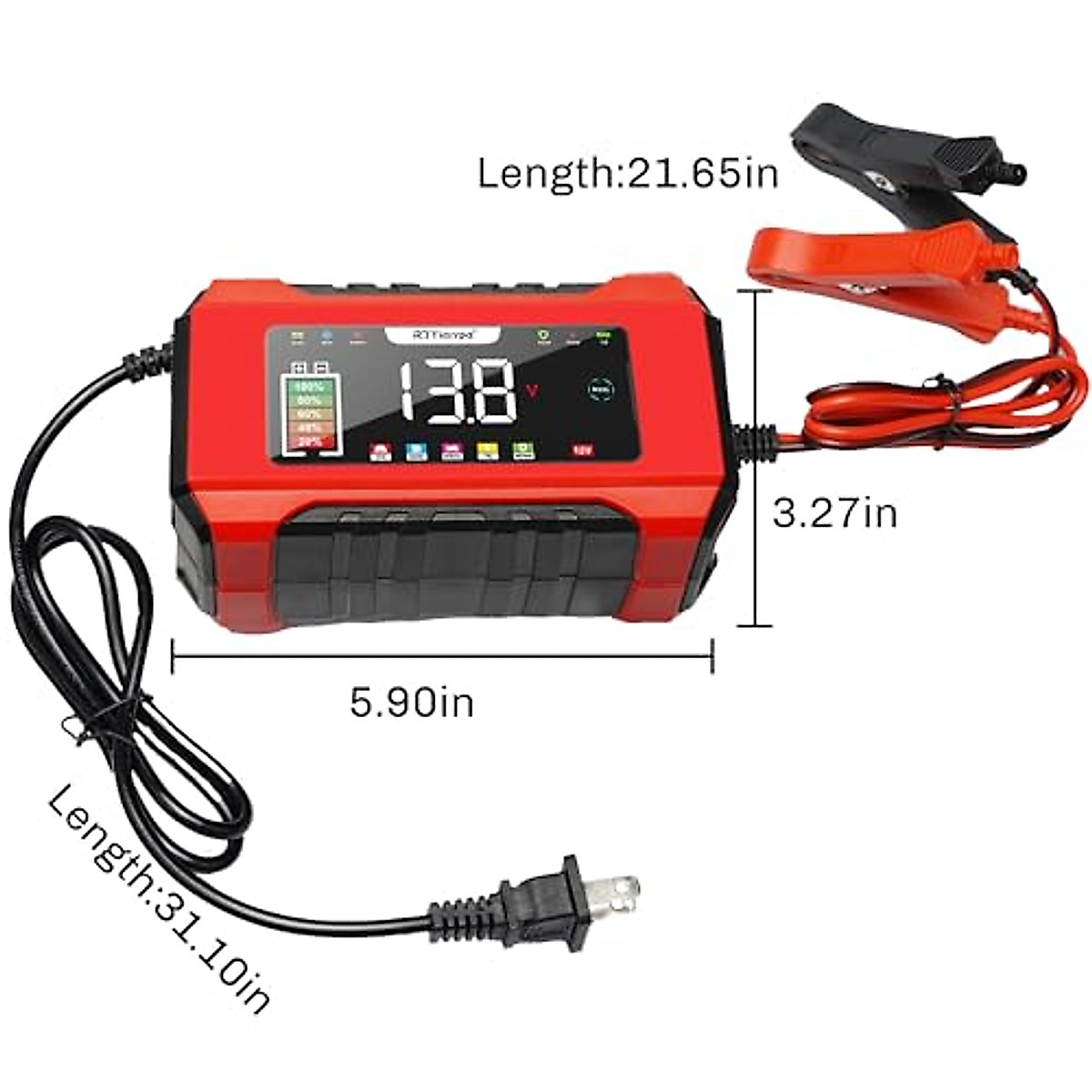 Car Battery Charger, 12V 6A Smart Battery Trickle Charger Automotive 12V Battery Maintainer Desulfator with Temperature Compensation for Car Truck Motorcycle Lawn Mower Marine