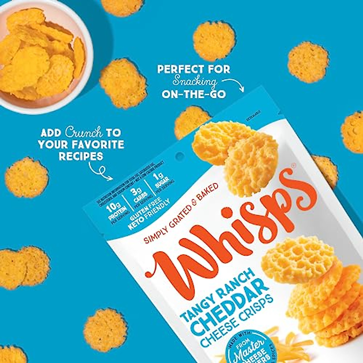 Whisps Cheese Crisps Tangy Ranch | Protein Chips | Healthy Snacks | Protein Snacks, Gluten Free, High Protein, Low Carb Keto Food (2.12 Oz, 6 Pack)