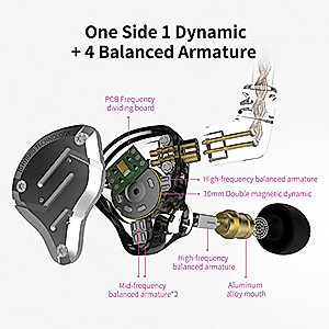 KZ ZS10 Pro 4BA+1DD in Ear Monitor Earphone 5 Driver HiFi Metal Earbuds Headphone Noise Cancelling IEM Earphone with 2 Pin Detachable Cable