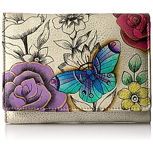 Anna by Anuschka Women's Hand-Painted Genuine Leather Ladies Three Fold Wallet - Floral Paradise