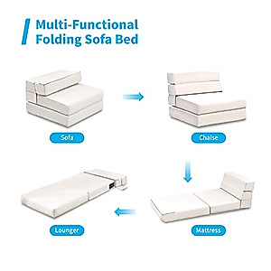 Mjkone Folding Futon Sofa Bed, Modern Convertible Couch for Compact Living Room Office Apartment Space, Modular Sectional Sofa for Resting Camping- Single, Beige