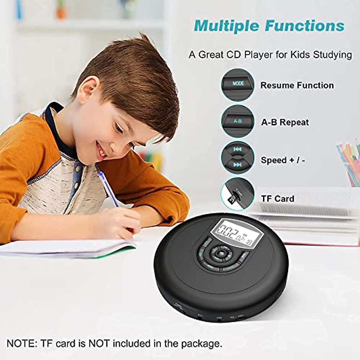 CD Player Portable, Portable CD Player with Built-in Speakers, Rechargeable CD Player for Car and Personal Use, Walkman CD Player with Headphones
