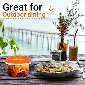 [Orange - 12 Pk] Airtight Deli Containers with Lids Twist Lock Top Clear Food Storage for Meal Prep Snacks and Leftovers Freezer and Microwave Safe Stackable Leak-Resistant and 12 Pc. Set (16 Ounce)