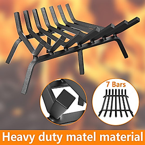 Mr IRONSTONE Fireplace Grate 21 inch Solid Steel Heavy Duty Fireplace Log Grates 3/4" Bar Grates Outdoor/Indoor Wrought Iron Burning Rack Holder