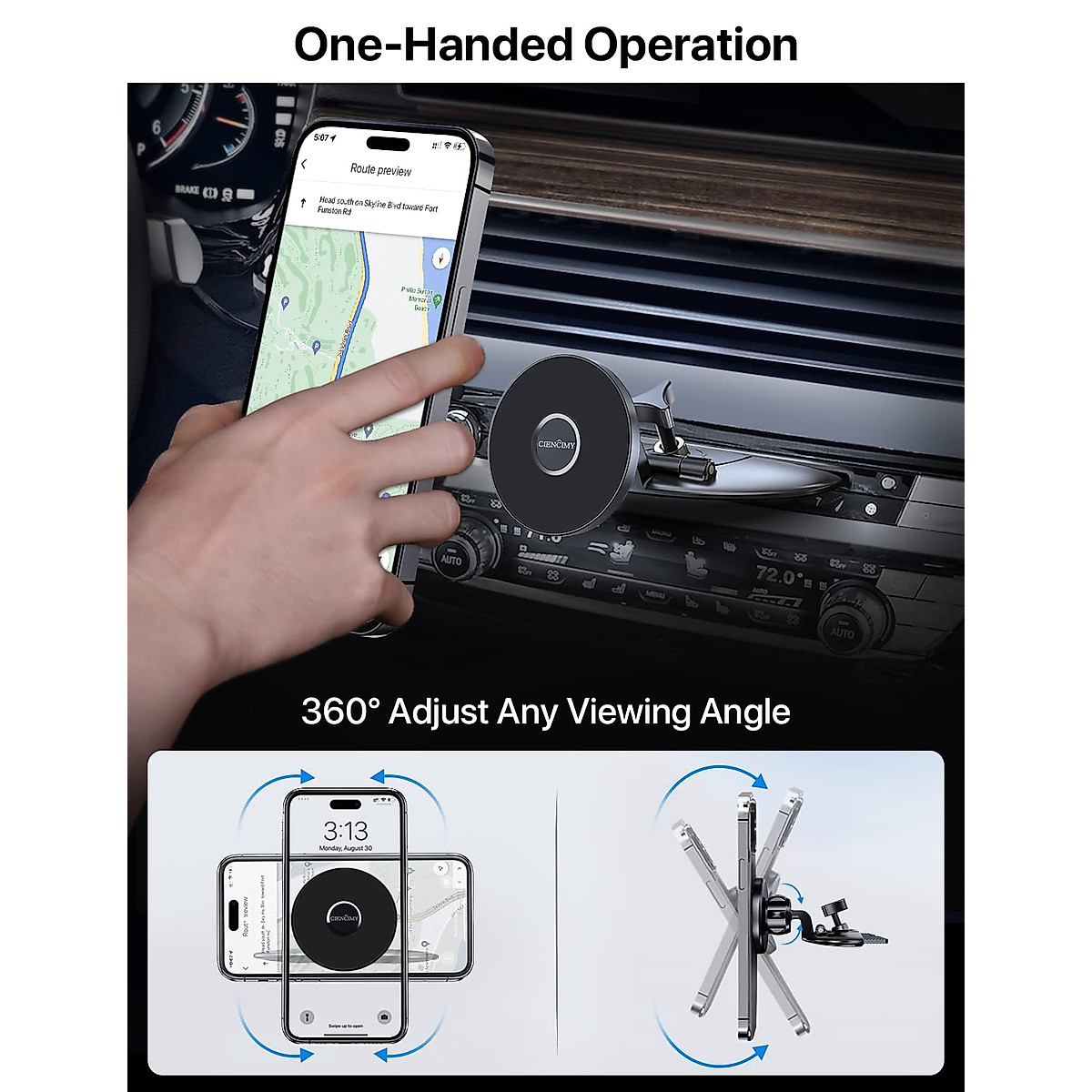 Ciencimy CD Car Mount Compatible with MagSafe iPhone 15 14 13 12 Pro Max Plus, [Built-in Metal Steel] Magnetic CD Slot Phone Holder & [Stable Metal Hook] Car Vent Phone Mount