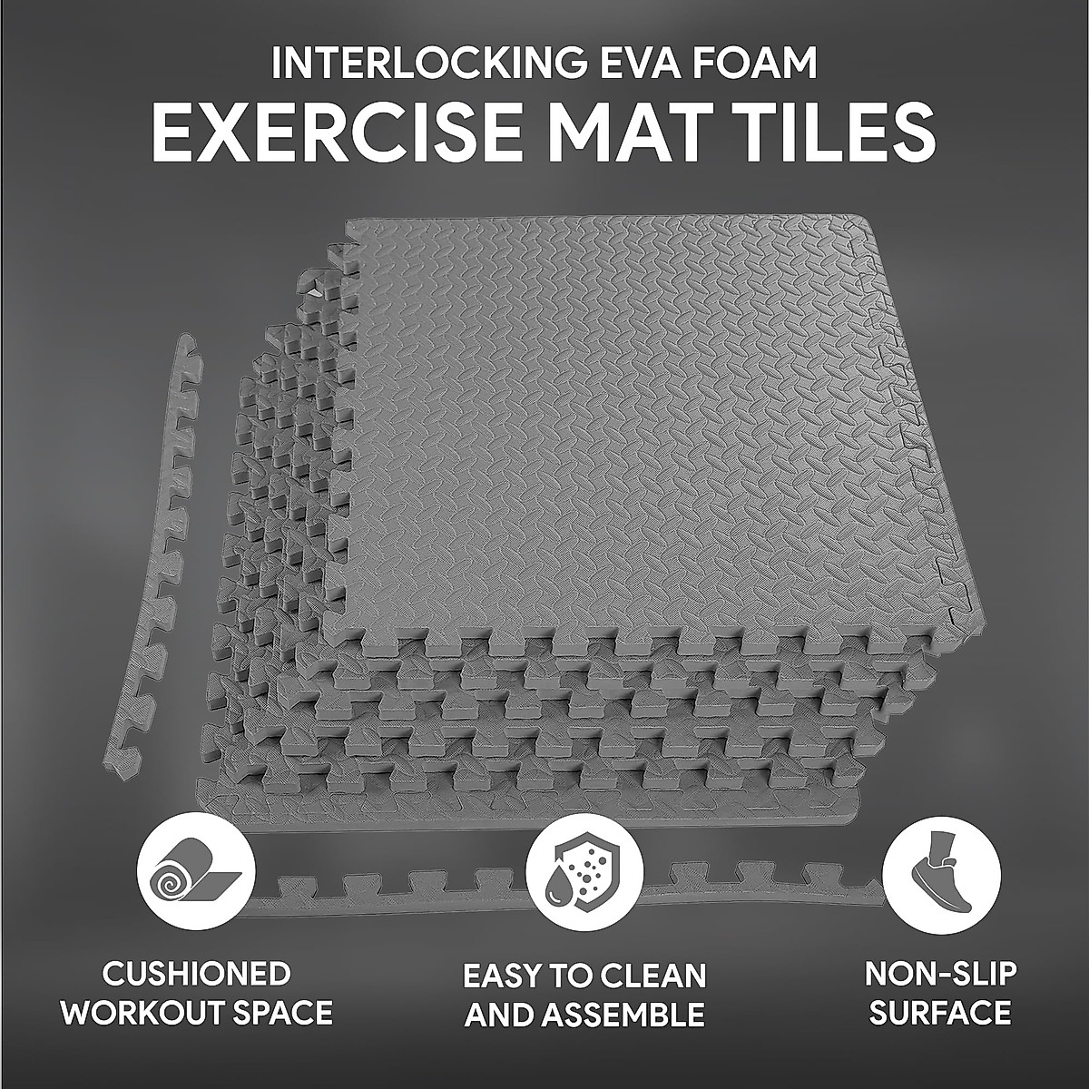 BalanceFrom Puzzle Exercise Mat with EVA Foam Interlocking Tiles for MMA, Exercise, Gymnastics and Home Gym Protective Flooring, 3/4" Thick, 24 Square Feet, Gray