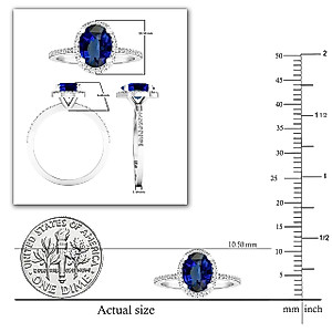 Dazzlingrock Collection 8X6 mm Oval Lab Created Blue Sapphire & Round White Diamond Women Halo Ring, 10K White Gold, Size 5.5