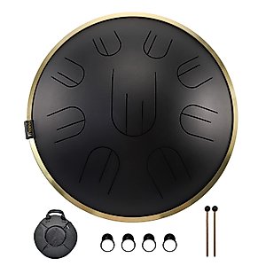 AS TEMAN Steel Tongue Drum 14inche 9Notes handpan in D Amara Percussion Instrument-tank drum-Hank drum,suitable for Meditation Entertainment Musical Education Mind Healing Yoga(Black)