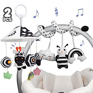 TOY Life 2 Pack Hanging Baby Toys 0-6 Months, Car Seat Spiral Toys for Babies 0-6 Months, Crib Toys Hanging Newborn Toys Black and White Hanging Stroller Activity Toy for Babies, Infant Carseat Toys