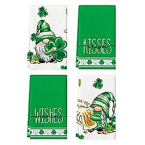 Artoid Mode Kisses Wishes Gnomes Beer Shamrock St. Patrick's Day Kitchen Towels Dish Towels, 18x26 Inch Seasonal Decoration Hand Towels Set of 4