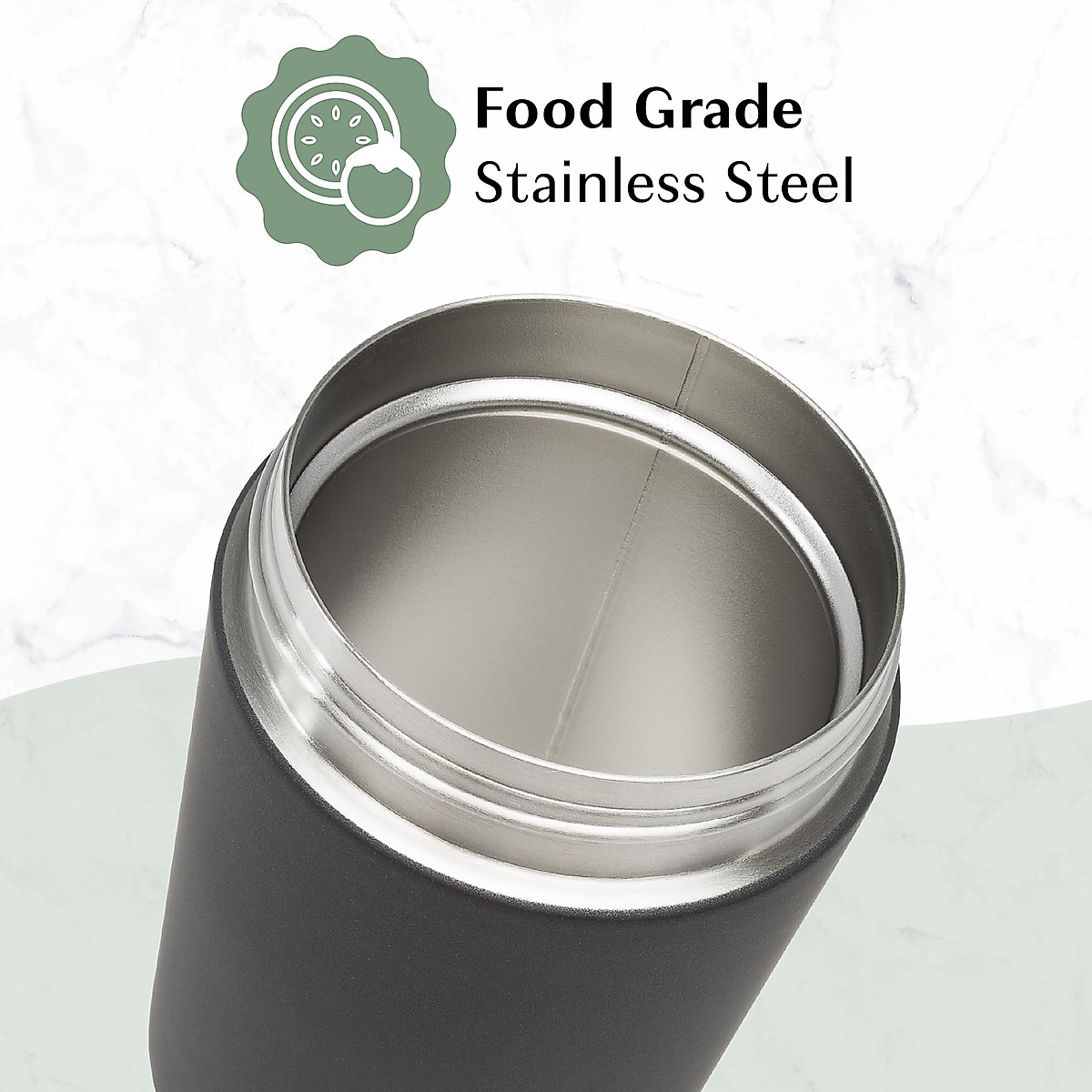 Goodful Vacuum Sealed Insulated Food Jar with Handle Lid, Stainless Steel Thermos, Lunch Container, 16 Oz, Gray