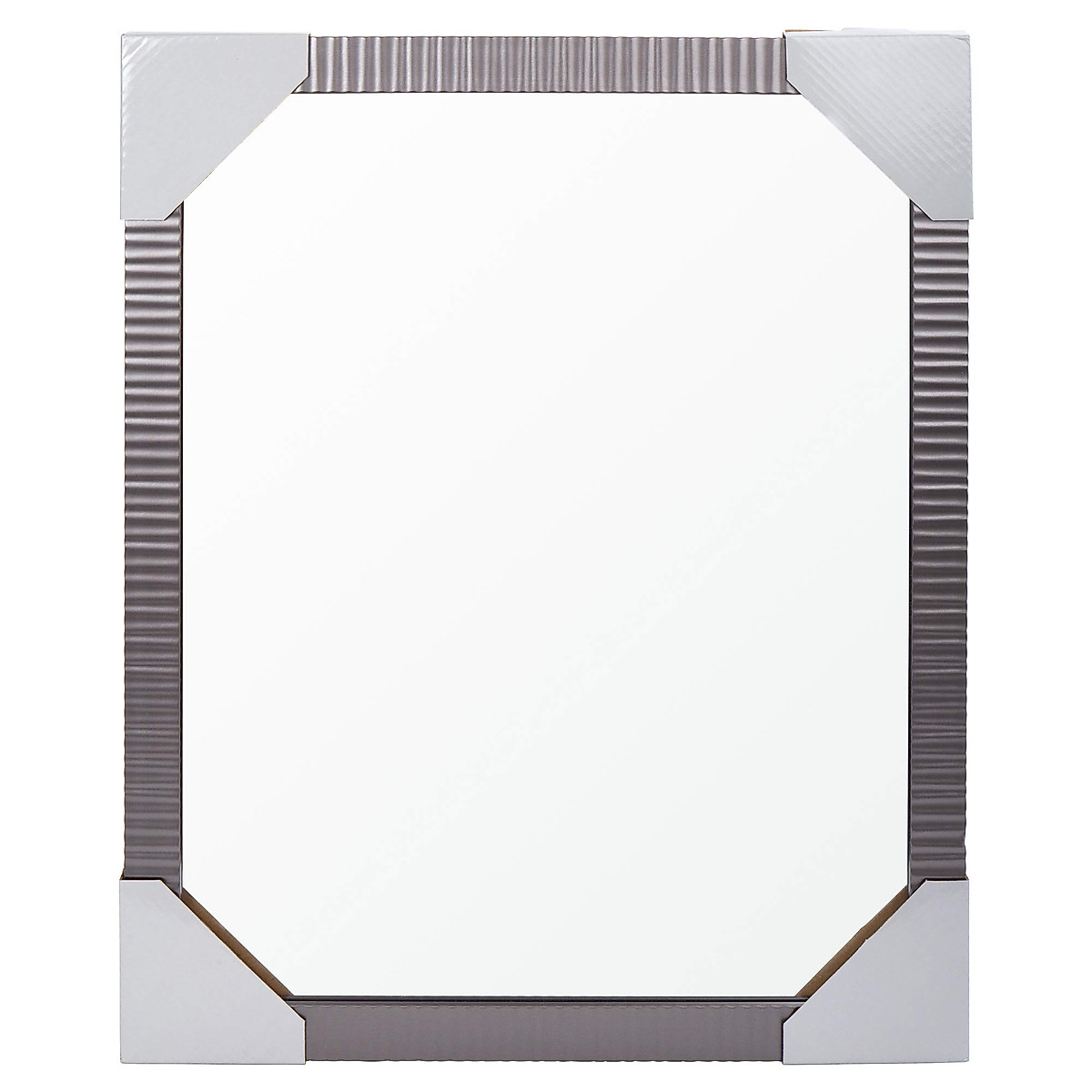 Truu Design Decorative Ridged Metallic Rectangular Wall Mirror, 16 x 20 inches, Grey