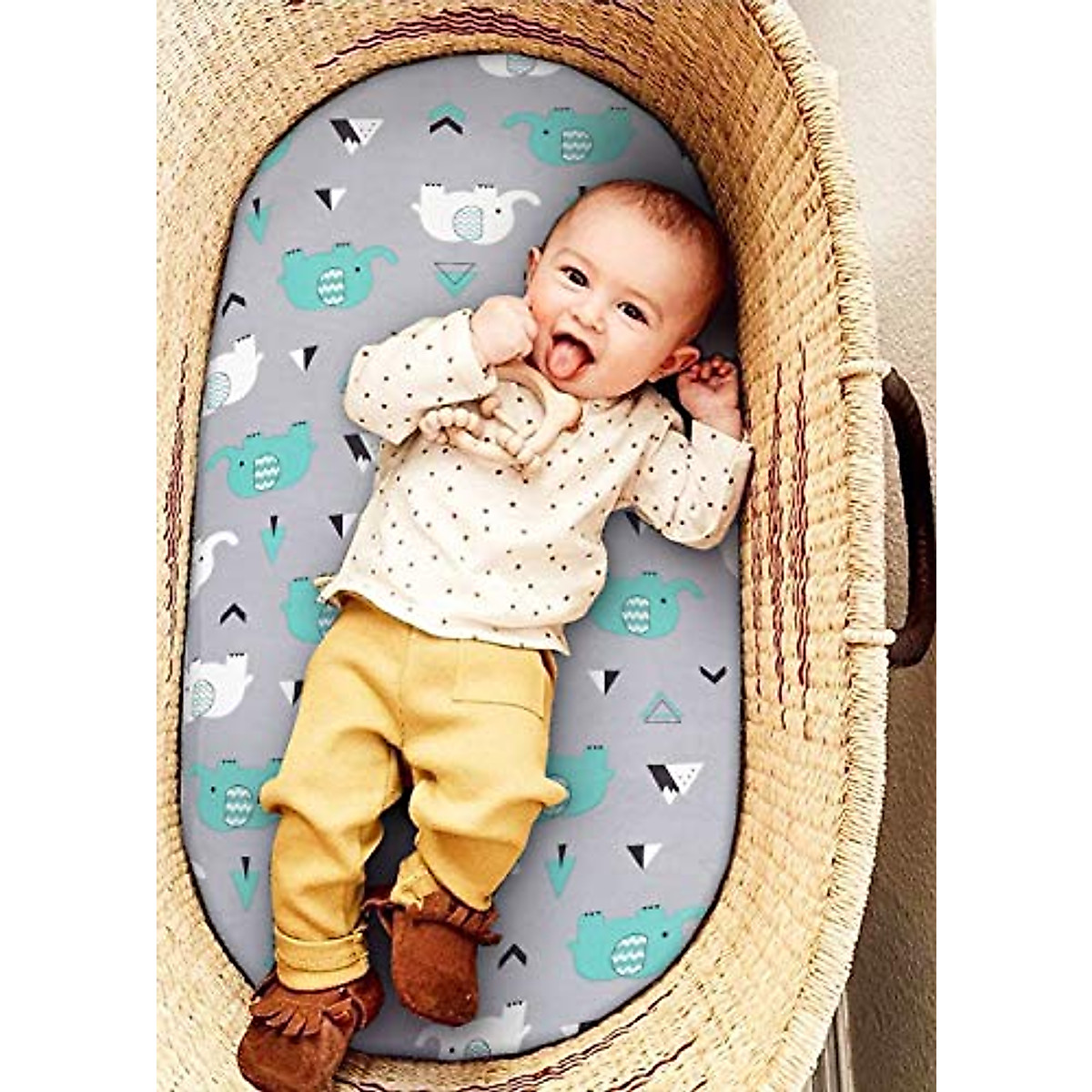 Stretch Fitted Bassinet Sheet Set BROLEX 2 Pack Cradle Sheets for Bassinet Pad/Mattress,Unisex Boys Girls,Ultra Soft,Elephant & Whale