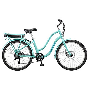 Schwinn Mendocino Electric Cruiser Bike for Adults, 20MPH eBike, Up to 35-55 Miles on a Single Charge, 26-Inch Wheels, 6-Speed, Pedal Assist with Throttle, Mint Green