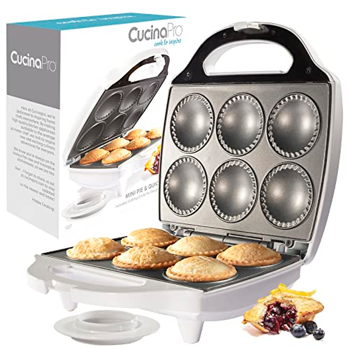 Mini Pie and Quiche Maker for Easter Baking - Nonstick Baker Cooks 6 Small Quiches or Pies in Minutes- Dough Cutting Circle Easy Dough Measurement- Better than Pie Tins, Pans, Holiday Desserts Cooking
