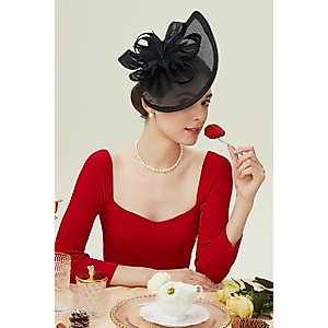 BABEYOND Tea Party Fascinator Hat for Women Kentucky Headwear Derby Pillbox Church Hat for Cocktail Wedding A-Black