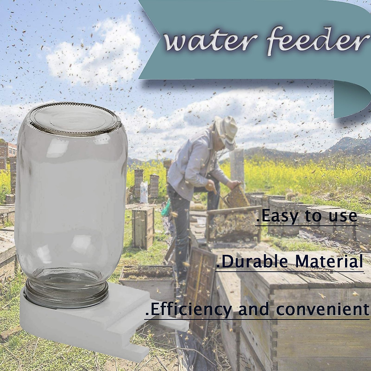 NIZEFEI 4PC Bee Hive Feeder White Beehive Entrance Feeder with Lid Bee Sugar Water Feeder of Beekeeping Supplies