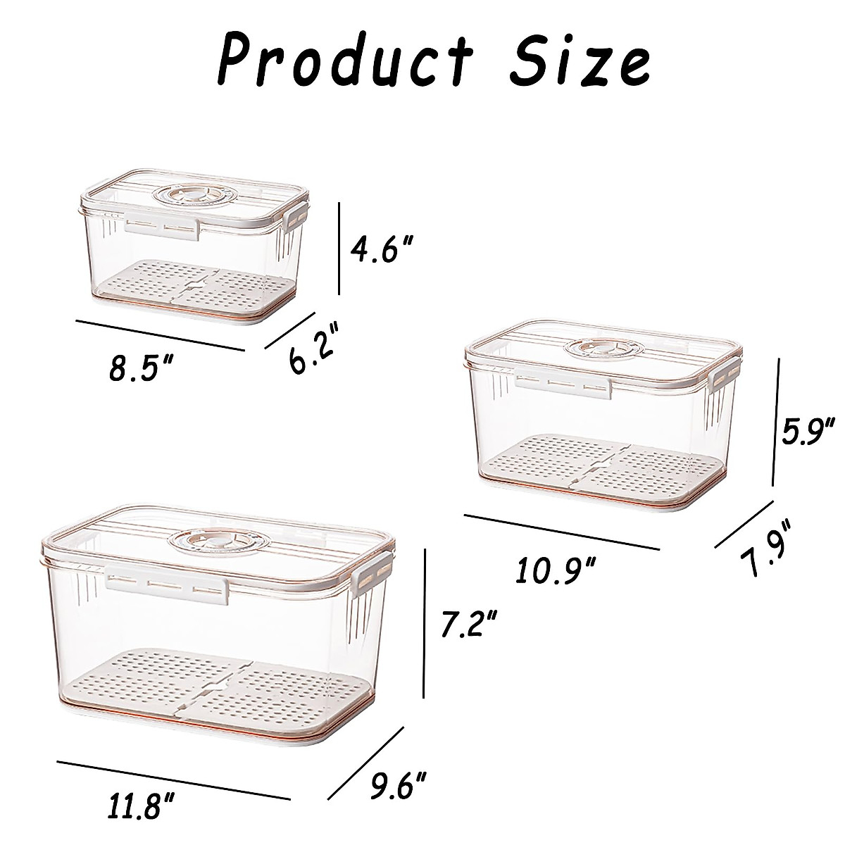 Time Recording Fruit Storage Containers for Fridge, Airtight Produce Storage Saver Containers, Fridge Organizer with Lid, Stackable Transparent Fresh Keeper Bin for Salad Berry (white-3 piece set)