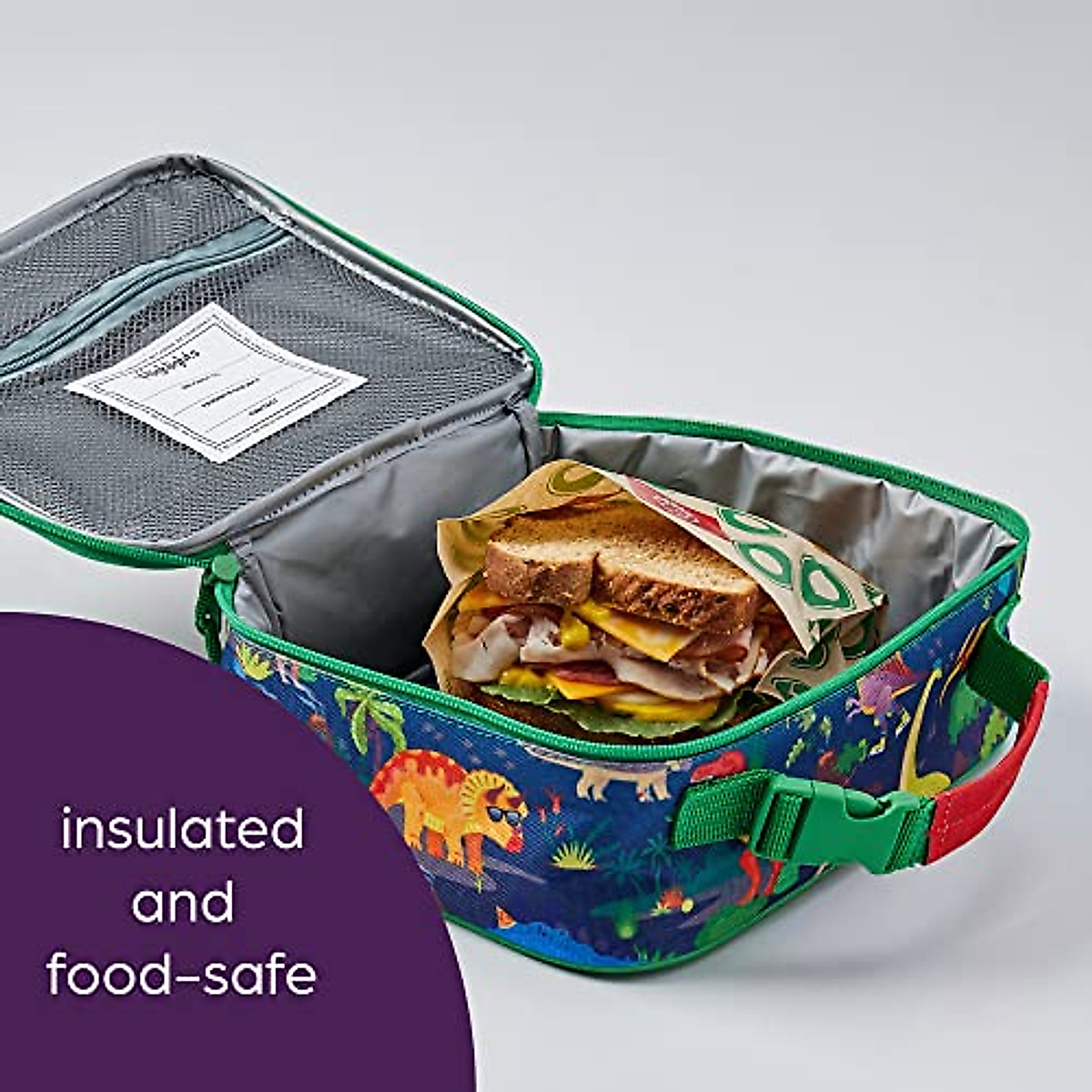 Highlights for Children Lunch Box for Kids, Reusable Insulated Lunch Boxes for Boys and Girls, Food-Safe Easy-Clean Lunch Bag for School (Dinosaur Glow-in-the-Dark - Green)
