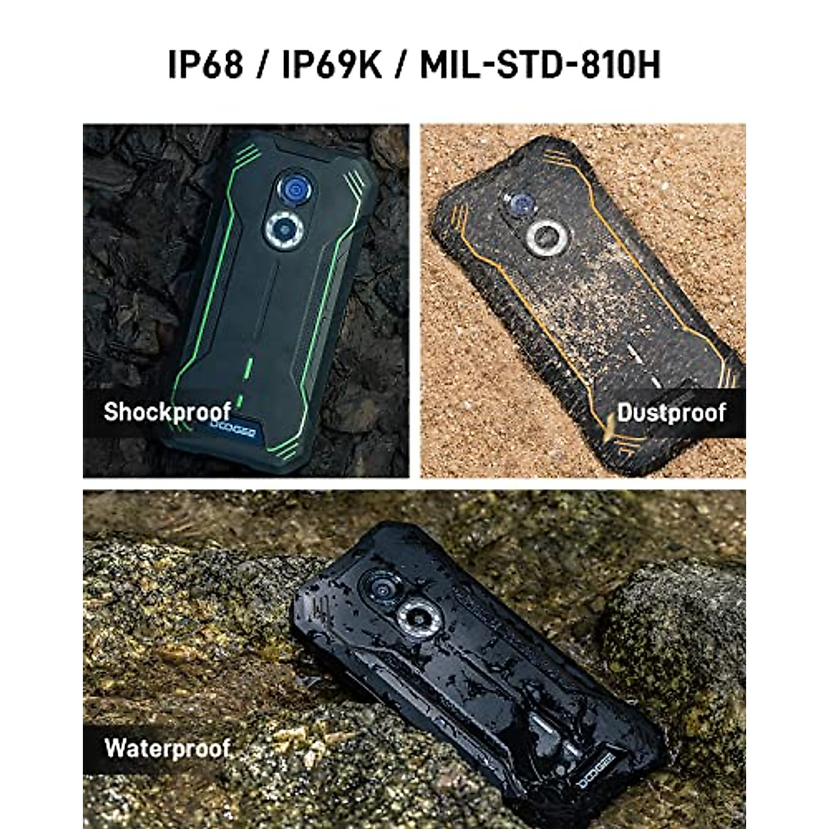 DOOGEE Rugged Smartphone 2023, S51 NFC Android 12 Rugged Phones, 4GB+64GB SD 512GB, 5180mAh Battery, Dual SIM 4G, 6.0" IPS HD Rugged Phones Unlocked, IP68 Waterproof, GPS Outdoor Rugged Android Phone