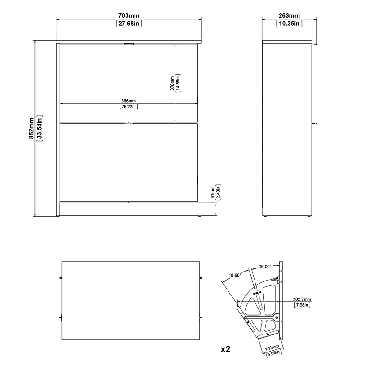 Tvilum, Black Matte Bright 2 Drawer Shoe Cabinet