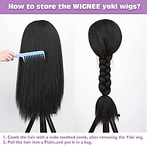 WIGNEE 26 Inches Kinky Straight Headband Wig for Women Yaki Straight Wigs with Black Headband Kinky Afro Wigs For Black Women