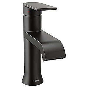 Moen Genta LX Matte Black One-Handle Single Hole Modern Bathroom Sink Faucet with Optional Deck Plate for 3-hole Sinks, Waterfall Bathroom Faucet, 6702BL