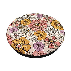 Retro Flowers Meadow Floral Groovy 70s Peach Orange Pink PopSockets Standard PopGrip