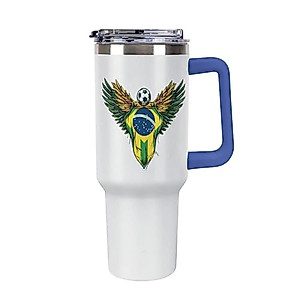 Brazil Soccer Flag Brazilian Football Insulated Tumbler with Lid And Straw Stainless Steel Travel Coffee Mug 40oz Deep Blue-style