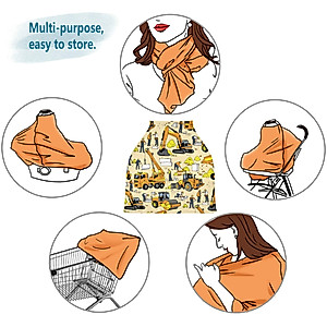 YYZZH Construction Car Building People Pattern Stretchy Baby Car Seat Cover Infant Canopy Nursing Covers Breastfeeding Cover Breathable Windproof Winter Scarf for Boys Girls