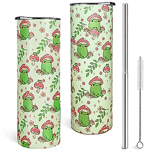 Ceovfoi Frog Gifts for Women,Cute Green Kawaii Frog Mushroom 20 Oz Tumbler with Lid and Straw,Kawaii Frog Stuff/Decor/Accessories/Things