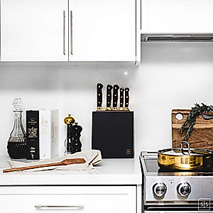 Black and Gold Knife Set with Block - 6 PC Luxe Gold Kitchen Knife Set with Block Self Sharpening - Modern Knife Set with Self Sharpening Knife Block Set - Black and Gold Kitchen Accessories