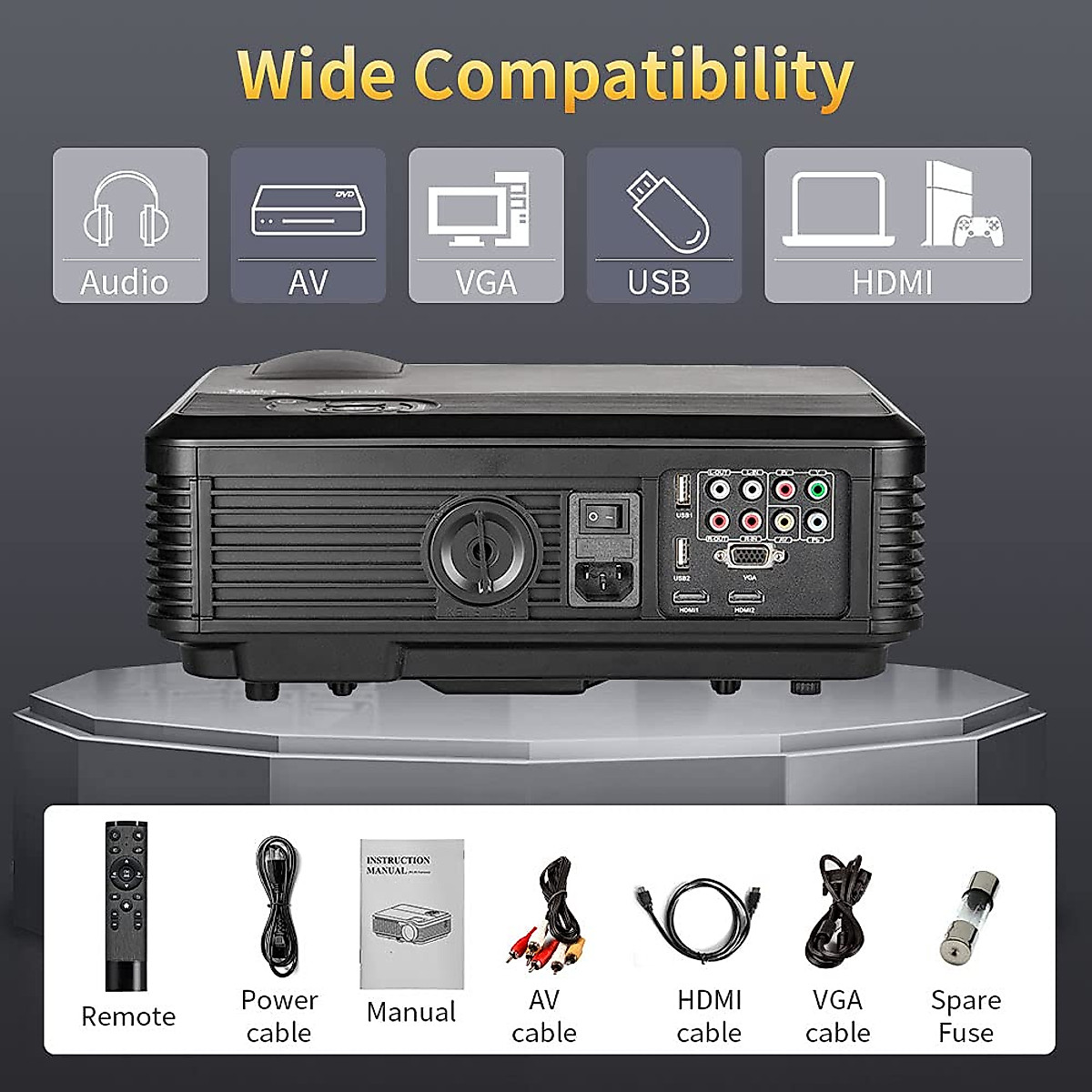 [-$151] 1080P Projector with WiFi Bluetooth, HD Outdoor Movie Projector Android OS 7500Lm Home Theater Support 4D Keystone/Zoom/200” Display Compatible with Phone/PC/Fire Stick/DVD/PS5/HDMI/USB