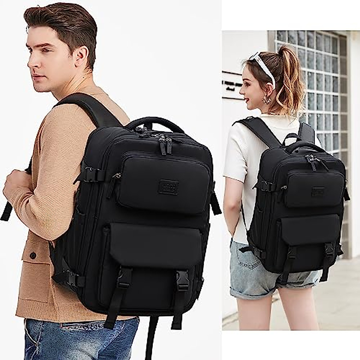Travel Laptop Backpack, Business Work Backpacks Large College Bookbag for Women Men Water Resistant Daypack Airline Approved Gym Bag Fits 17 Inch Notebook & Laptops - Black