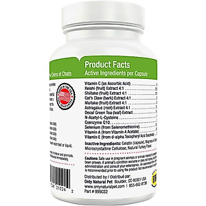 Only Natural Pet Immune System Strengthener Supplement for Dogs - Boost Healthy Cellular, Digestive, & Liver Function - Multivitamin Beta-Glucan & Antioxidant - 90 Capsules