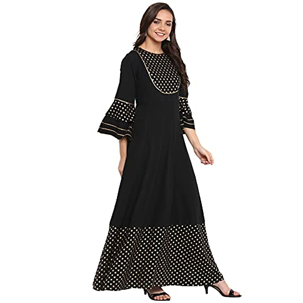 Janasya Indian Women's Tunic Tops Crepe Kurti for Women(JNE3313-KR-M) Black