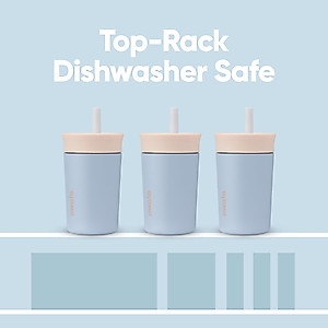 Owala Kids Insulation Stainless Steel Tumbler with Spill Resistant Flexible Straw, Easy to Clean, Kids Water Bottle, Great for Travel, Dishwasher Safe, 12 Oz, Tan and Blue (Seas the Day)