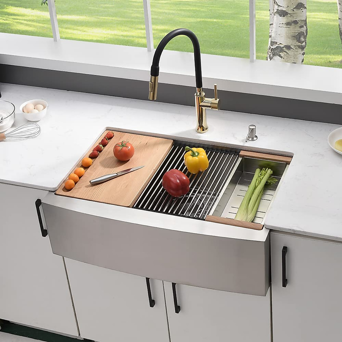 30 Inch Stainless Steel Farmhouse Sink - Abironl 30"x22" Farmhouse Apron Front Farm Sink Ledge Workstation Kitchen Sink 16 Guage Stainless Steel Farm Sink for Kitchens