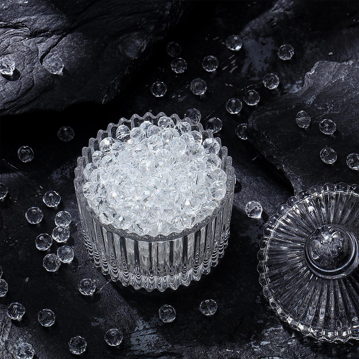 680 Pieces Clear Crystal Glass Beads Bulk Transparent Rondelle Bicone Glass Stone Beads for Jewelry Making, Craft, DIY Bracelet, Necklace, Dolls, Suncatcher