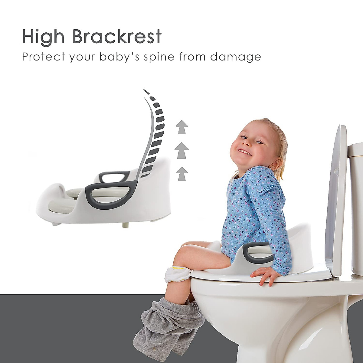 KIDOOLA Toilet Seat for Potty Training – Perfect Toddler & Kids Toilet Trainer with Splash Guard, Handles and Backrest – Children’s Portable Potty Seat for Use on Round & Oval Toilets