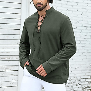 Mens Medieval Renaissance Pirate Top Long Sleeve Viking Gothic Steampunk Shirt Halloween Cosplay Party Costumes (XXL, Grey-Green)