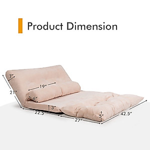 COSTWAY Convertible Floor Sofa Couch with 2 Waist Pillows, Folding 6-Position Adjustable Loveseat with Corduroy Fabric, Metal Frame, Upholstered Floor Couch Lounge for Reading Playing Gaming (Brown)