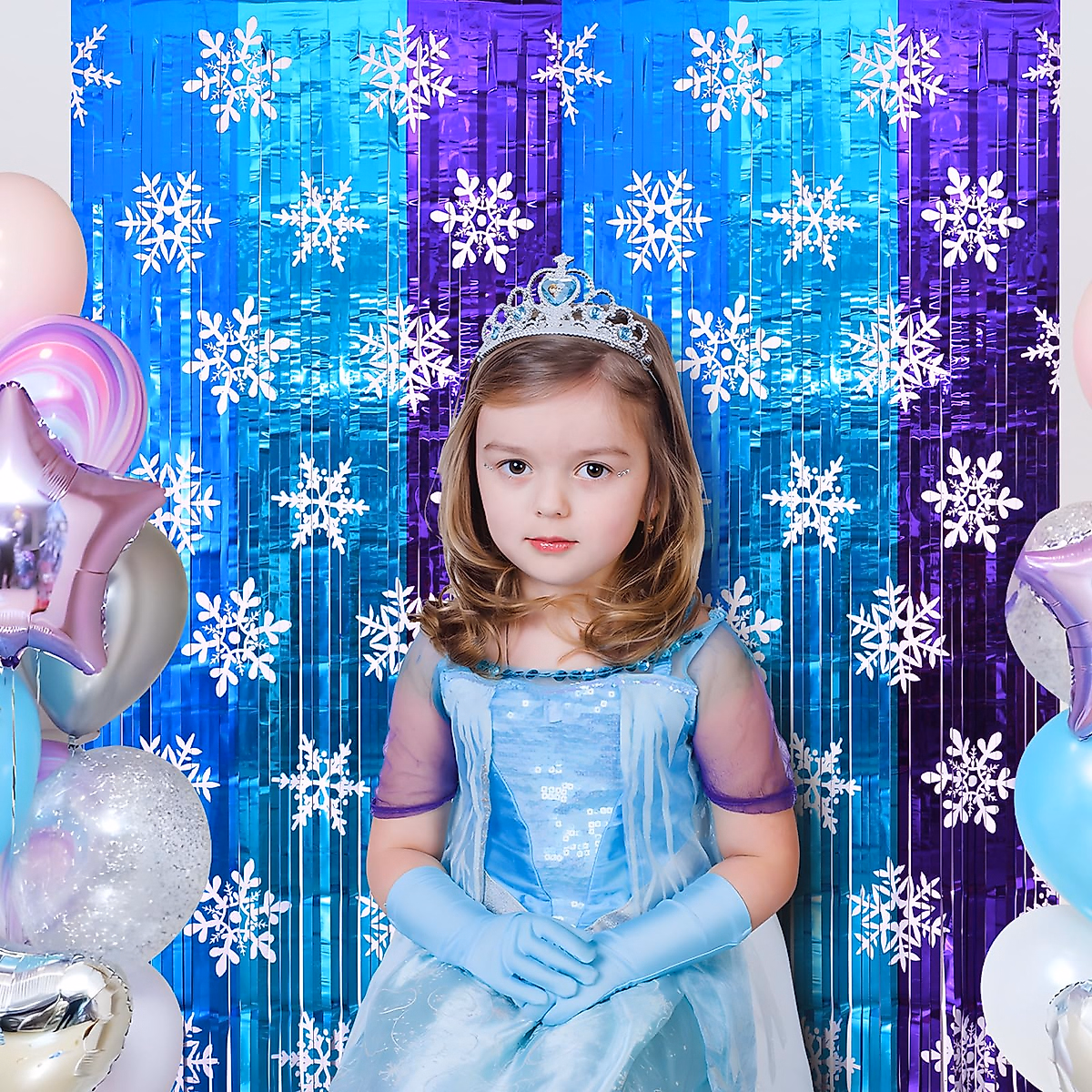Bupelo Frozen Birthday Party Decorations, 2 Pack Frozen Birthday Party Supplies 3.3x6.6ft Tinsel Foil Fringe Curtains, Winter Photo Booth Prop Backdrop Streamer, Snowflake Birthday Party Decor