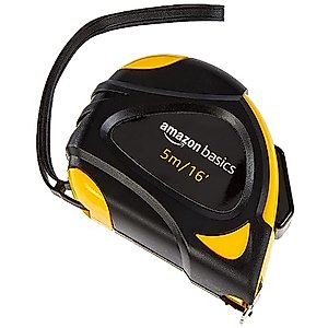 Amazon Basics Self-Locking Tape Measure - 16-Feet (5-Meters), Inch/Metric Scale, MID Accuracy