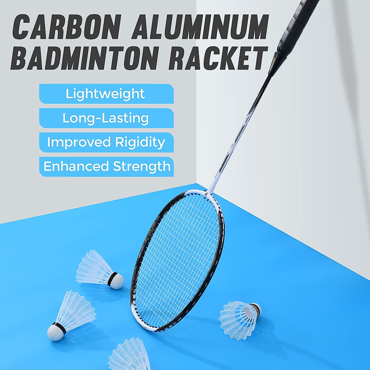 Patiassy Professional Badminton Set with Carbon Aluminum Badminton Rackets Set of 4, Outdoor Portable Badminton Net with Winch System, 2 Goose Feather Badminton Shuttlecocks, Boundary and Carrying Bag