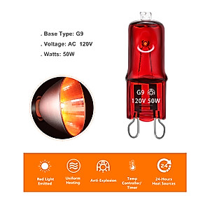 C-Raptile G9 Bulb 50W 120V 2 Pin 3 Pack Base Light Bulb Replacement Dimmable Warm Red