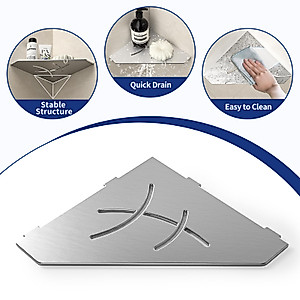 Bernkot Corner Shower Shelf 10" Brushed 304 Stainless Steel Pentagonal Corner Shelves Recessed Bathroom Shower Shelf 2 Pack, No Drilling Needed