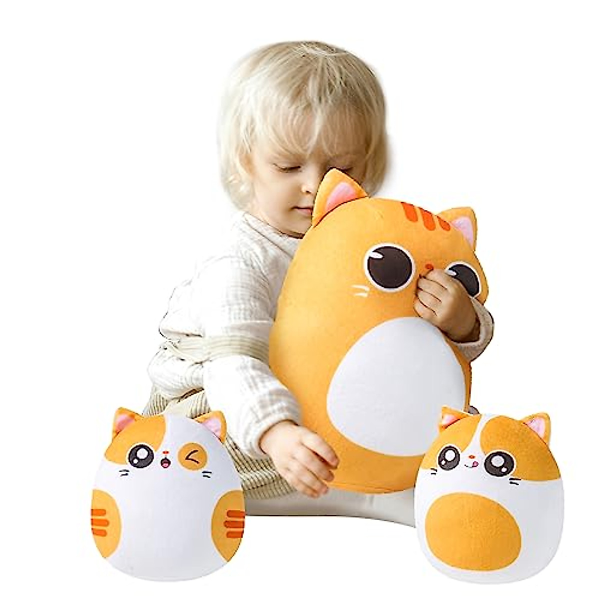 KMUYSL Cat Plush, 3 PCS Cat Plushies Toys, Kawaii Soft Stuffed Animals Plush Pillow Set for Kids Girls, Ideal Chrismas Birthday Gift