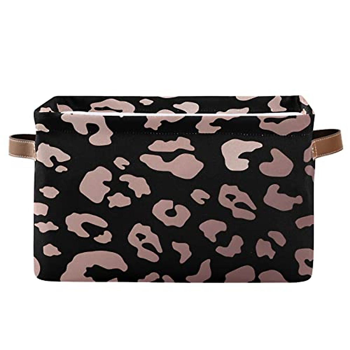 Gougeta Foldable Storage Basket with Handle, Rose Gold Leopard Print Animal Cheetah Rectangular Canvas Organizer Bins for Home Office Closet Clothes Toys 1 Pack