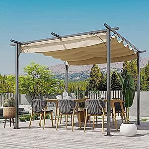 Outsunny 10' x 10' Patio Retractable Pergola Canopy, Backyard Shade Shelter for Deck, Porch Party, Garden, Grill Gazebo, Beige